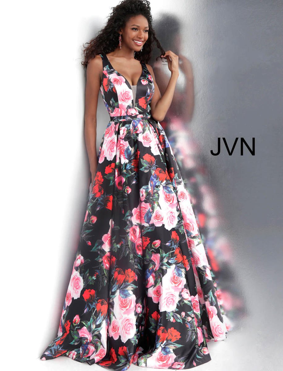 French Novelty Jvn Prom Jvn67695 Floral Print Ball Gown