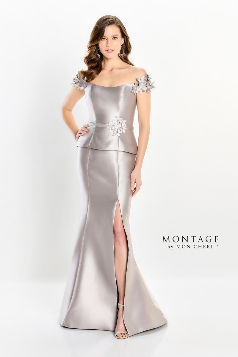 French Novelty: Montage M2205 Off Shoulder 3D Floral MOB Gown