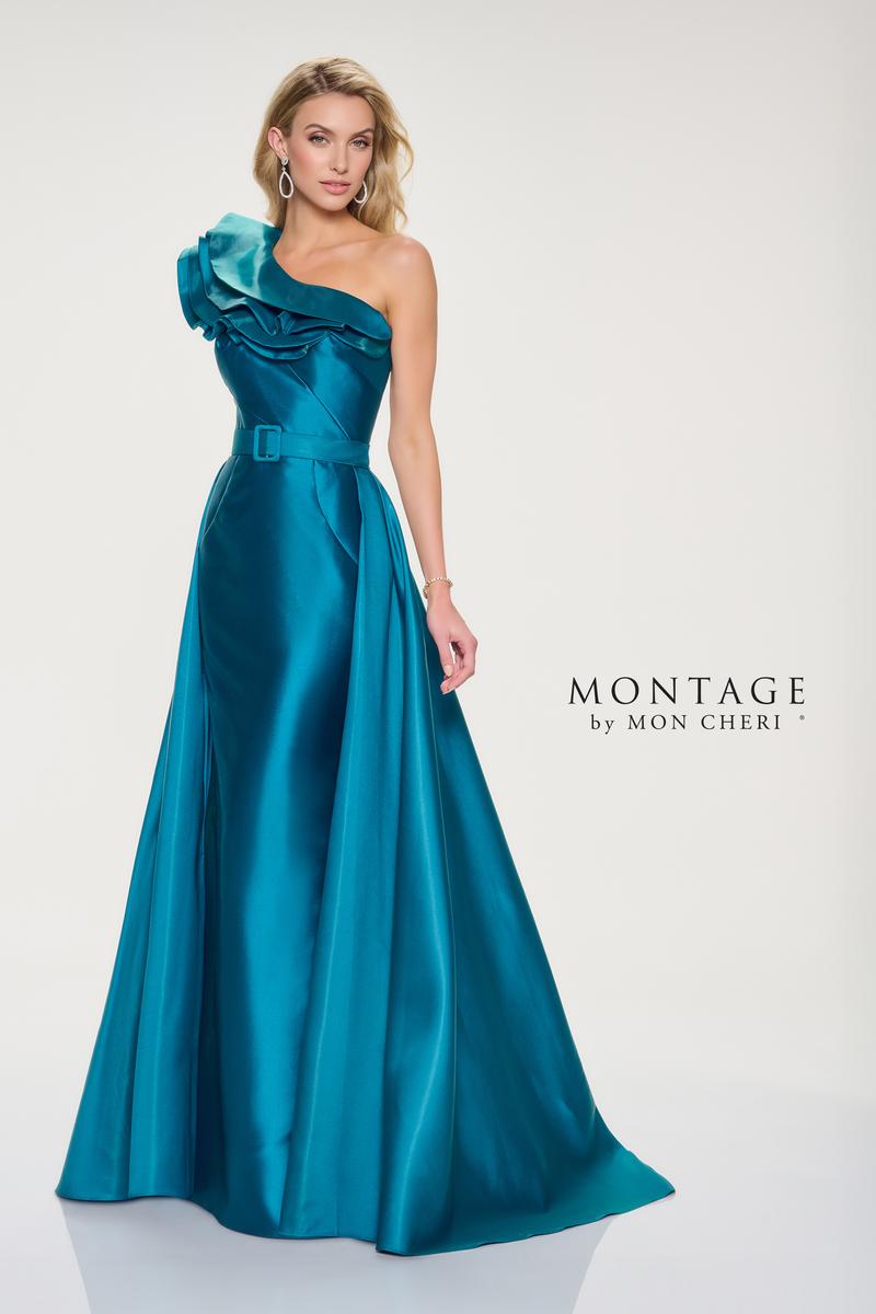 French Novelty: Montage M844 One Shoulder Gown with Removable Train