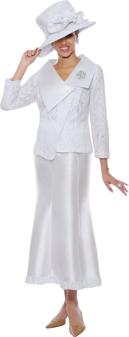 French Novelty: Nubiano Suits N95102 Womens White Lace Church Suit