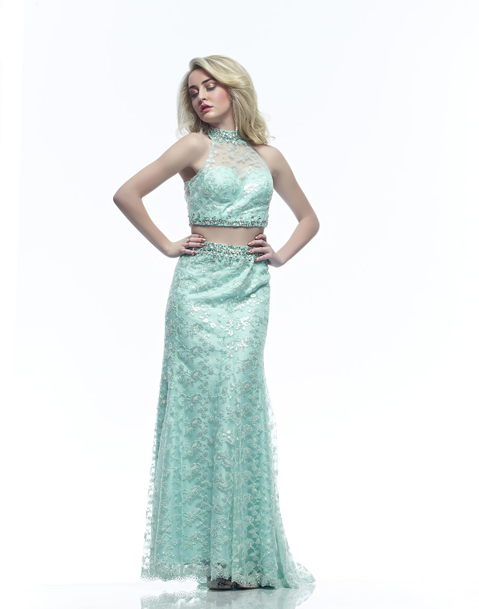 French Novelty: Riva Designs R7528 Two Piece Lace Prom Dress