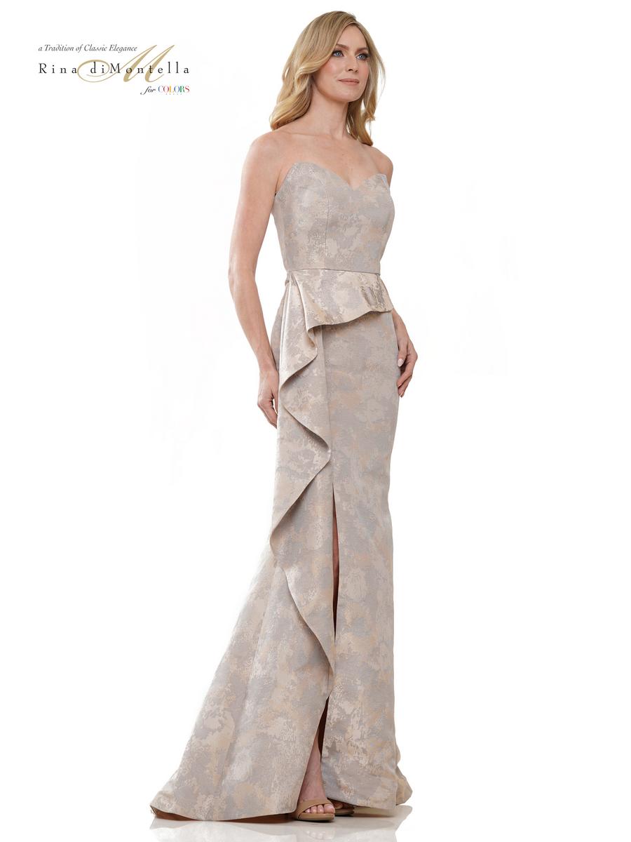 French Novelty: Rina Di Montella RD2936 Side Ruffle Mother of Bride Dress