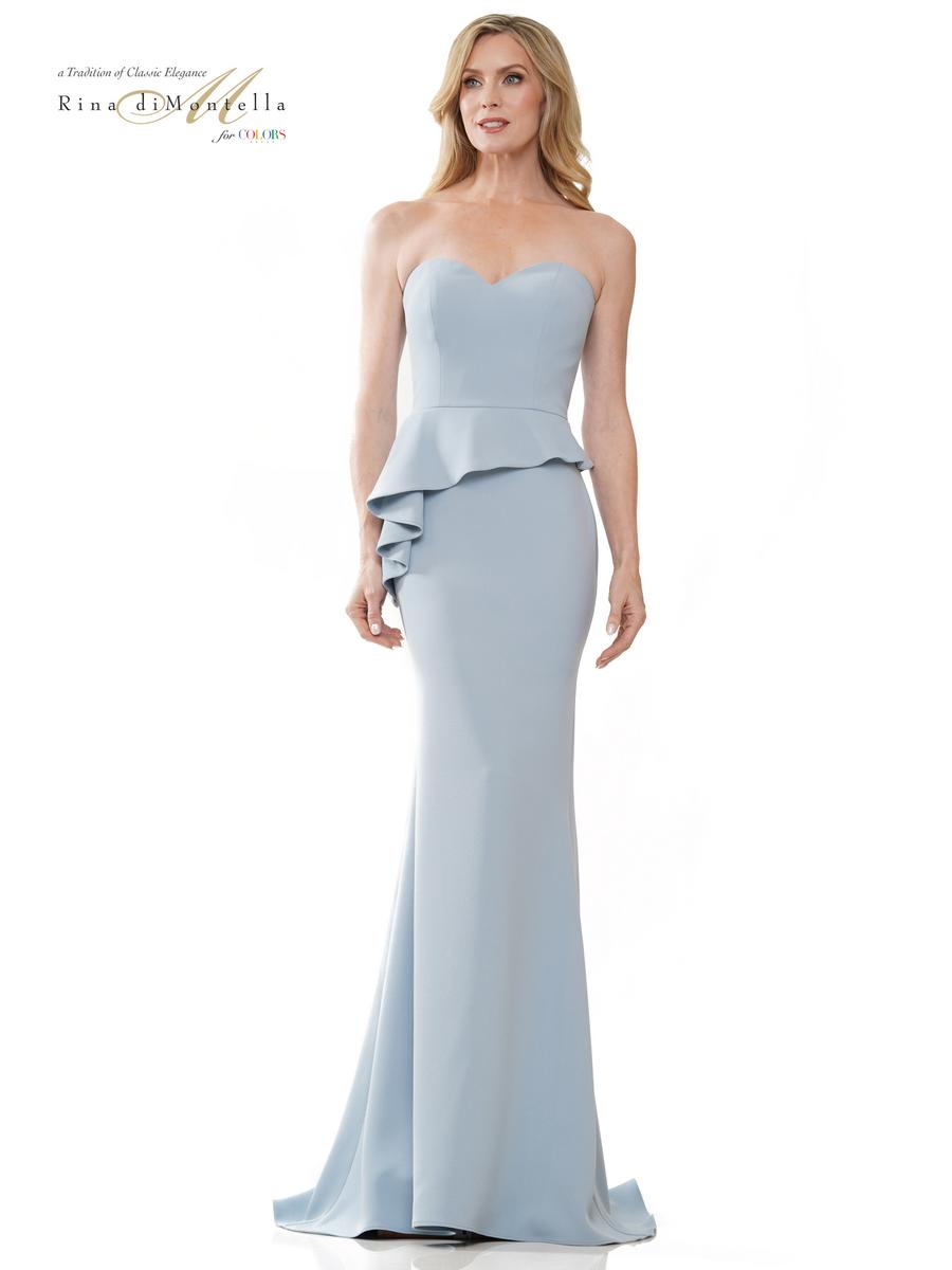 French Novelty: Rina Di Montella RD2948 Stretch Crepe Gown with Side Ruffle