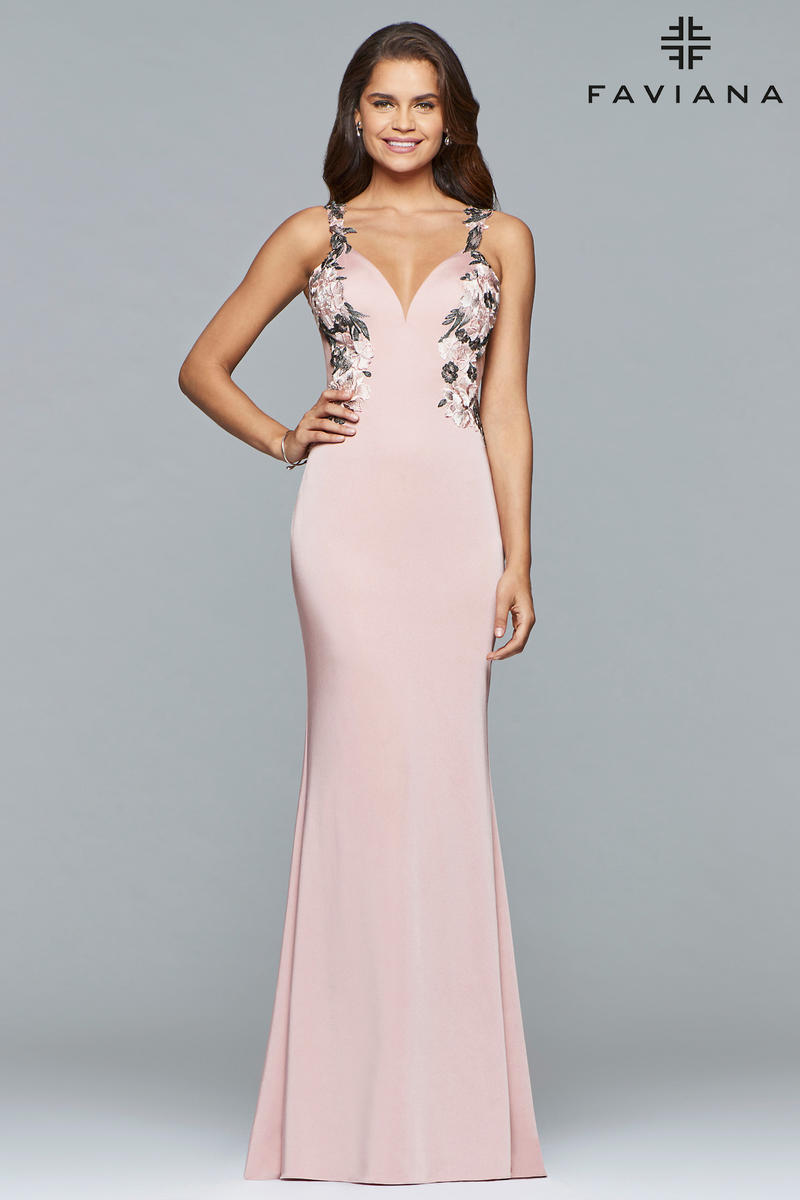 French Novelty: Faviana Glamour S10022 Floral Illusion Gown