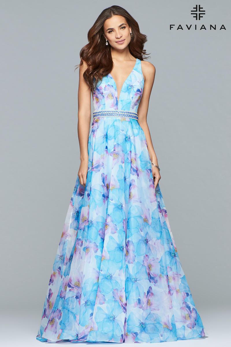 French Novelty: Faviana Glamour S10063 Floral Organza Prom Gown