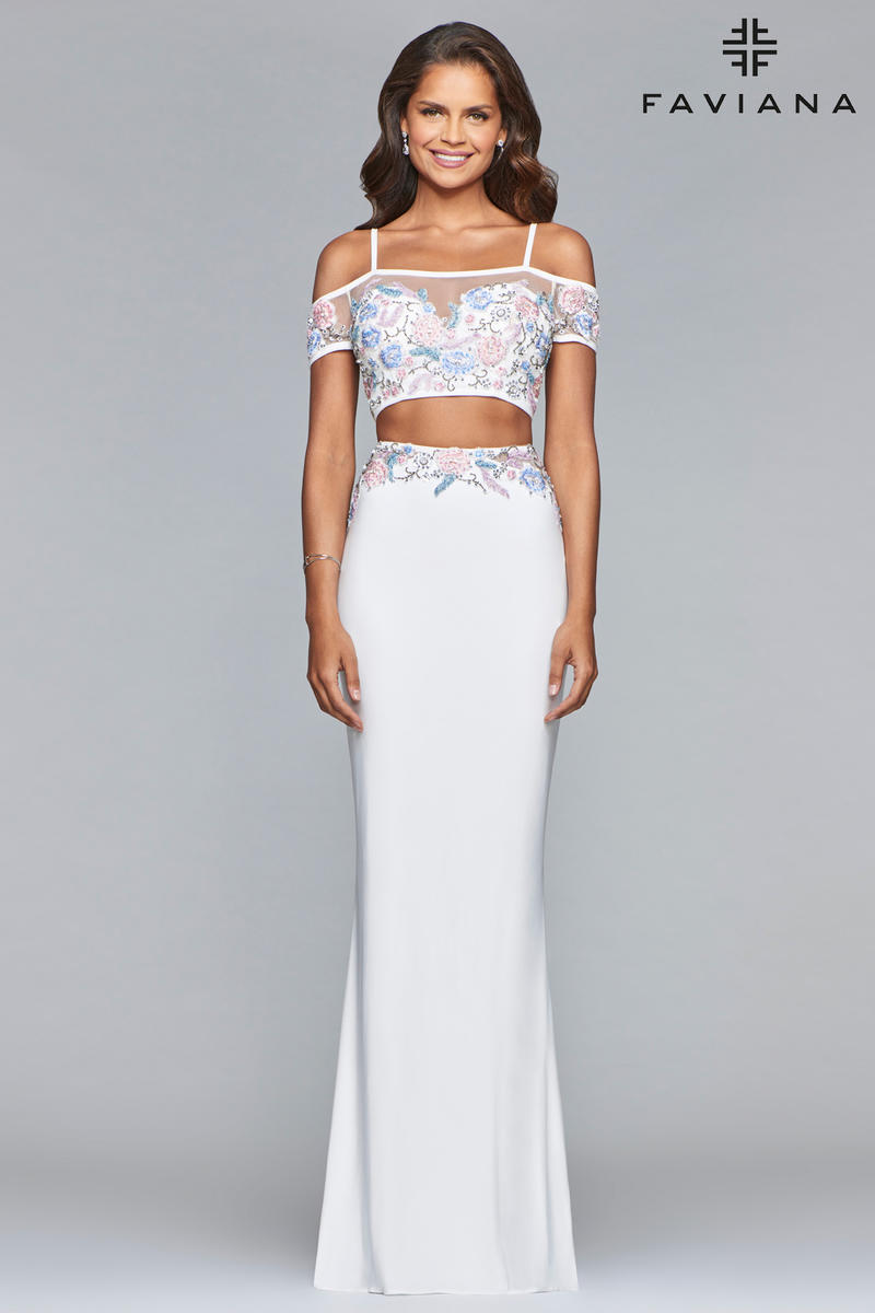 French Novelty: Faviana Glamour S10087 Sheer Floral 2 Piece Prom Gown