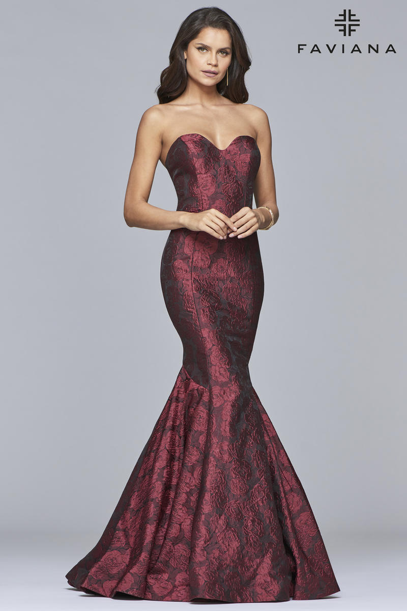 French Novelty: Faviana Glamour S10118 Floral Jacquard Mermaid Dress