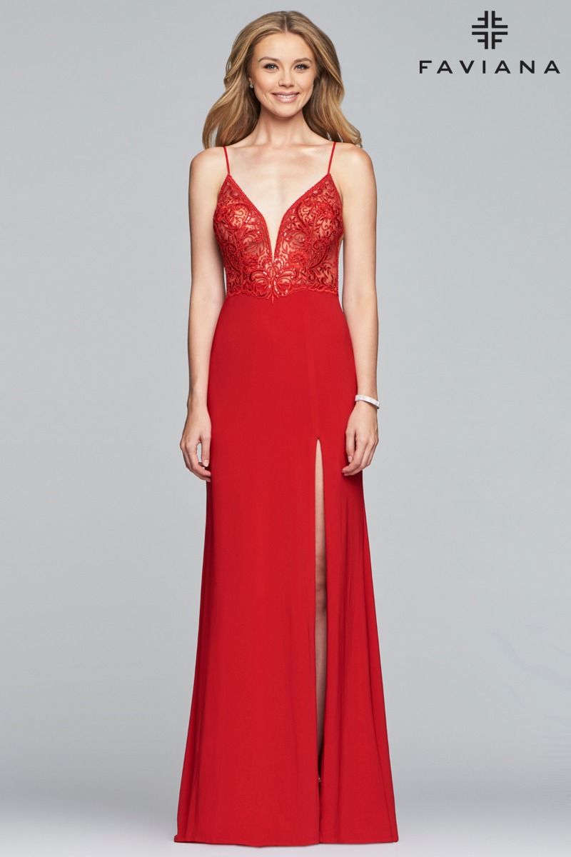 French Novelty: Faviana Glamour S10219 Beaded Illusion Prom Dress