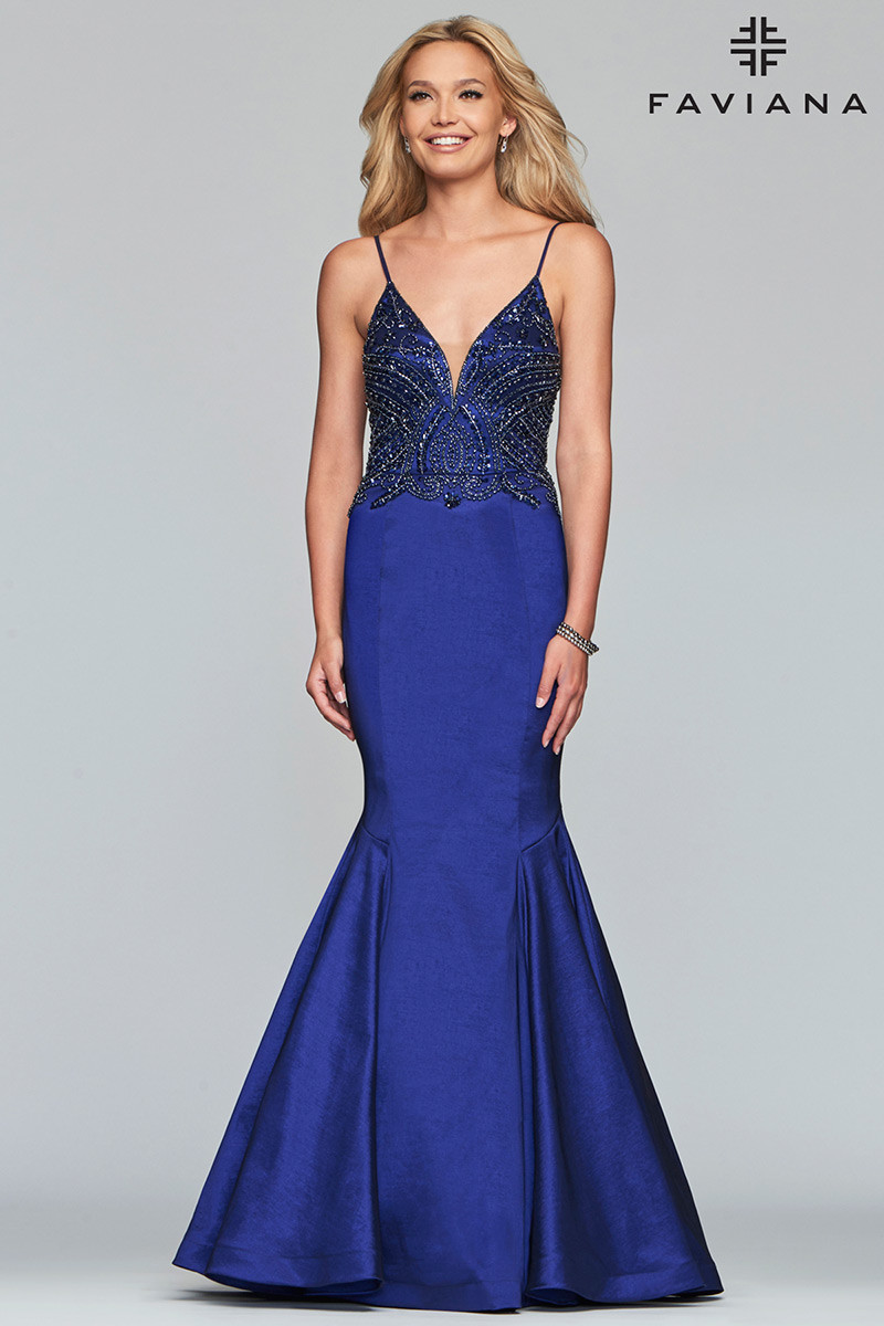 French Novelty: Faviana Glamour S10243 Beaded Taffeta Mermaid Dress