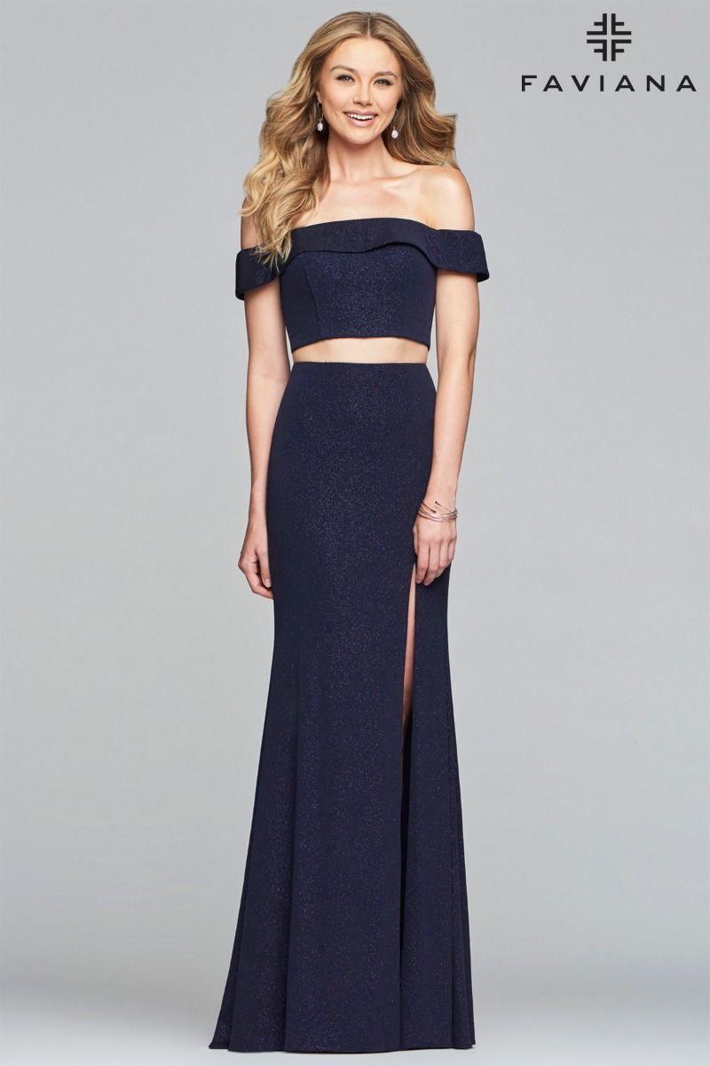 French Novelty: Faviana Glamour S10262 Off Shoulder Glitter 2 Piece Gown