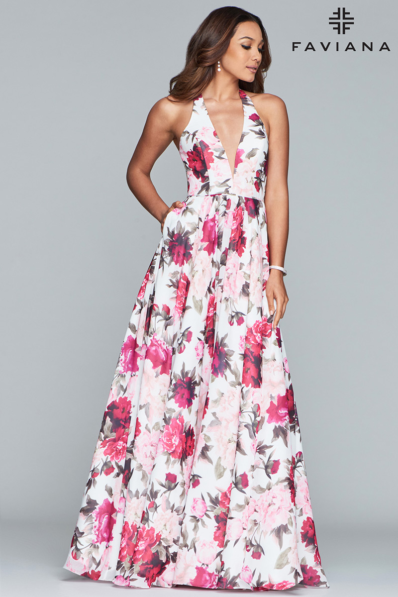 French Novelty: Faviana Glamour S10278 Floral Lace Up Back Gown