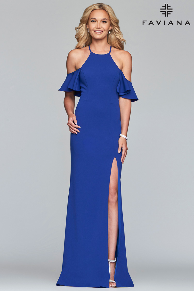French Novelty: Faviana Glamour S10283 Cold Shoulder Ruffle Sleeve Gown