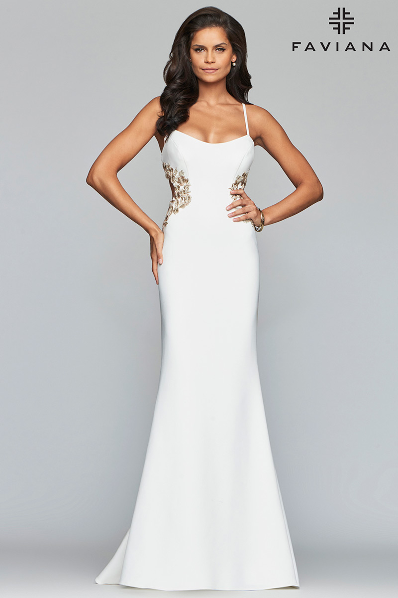 French Novelty: Faviana Glamour S10302 Gown with Metallic Applique