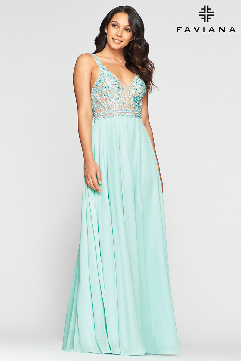 French Novelty: Faviana Glamour S10414 Embroidered Prom Gown