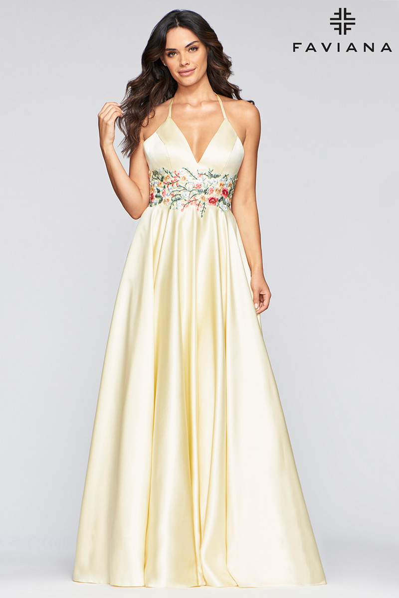 French Novelty: Faviana Glamour S10423 Floral Waist Prom Gown