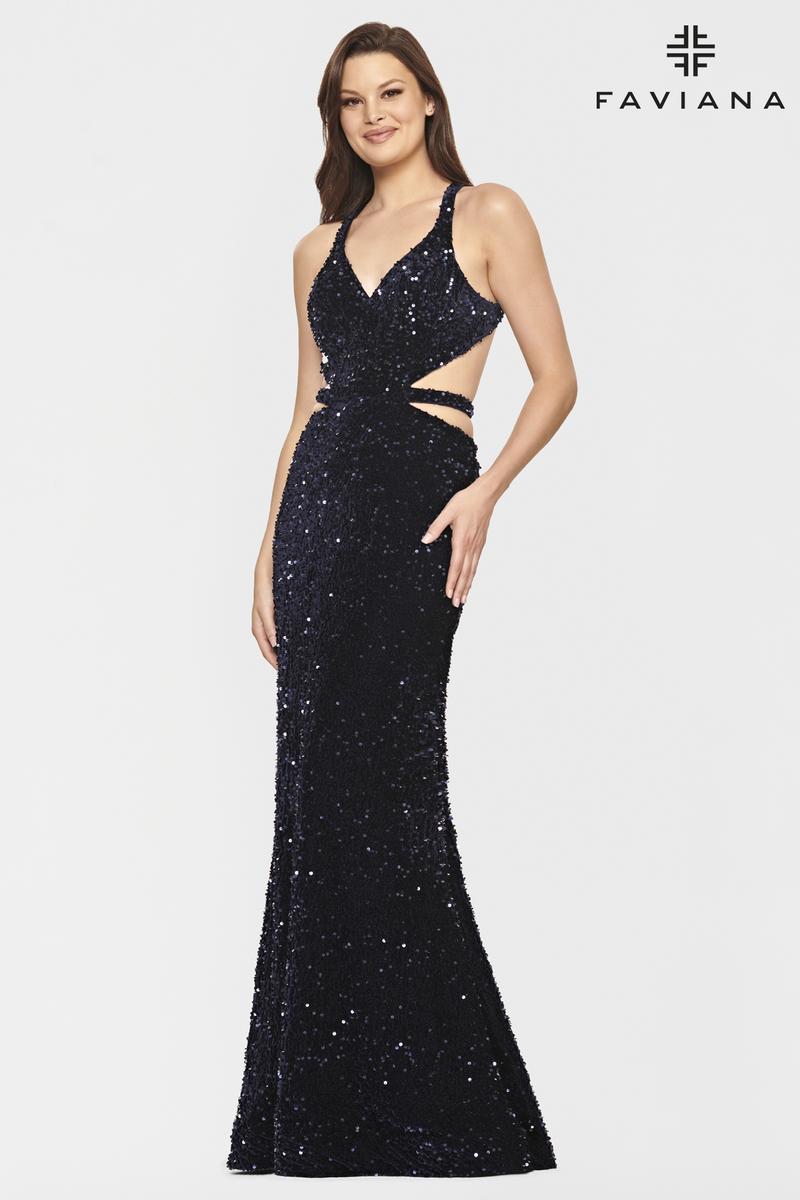 French Novelty: Faviana S10818 Sequin Cutout Side Prom Dress