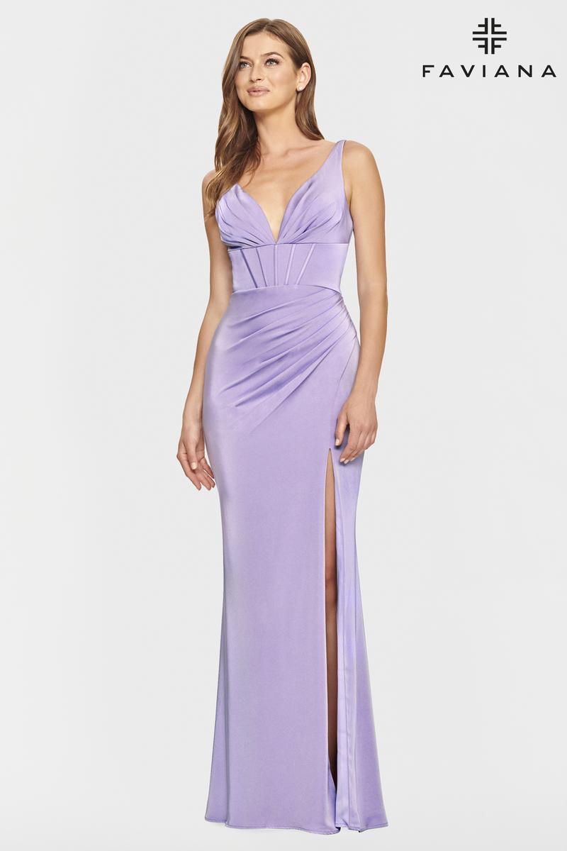 French Novelty: Faviana S10847 Draped Skirt Prom Dress