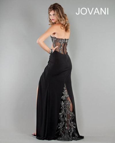 French Novelty Jovani Illusion Midriff Beaded Gown 7055