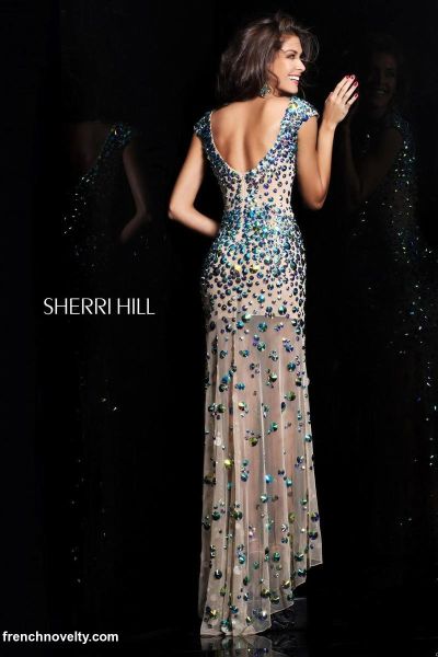 French Novelty Sherri Hill 21081 Cap Sleeve Crystal Dress