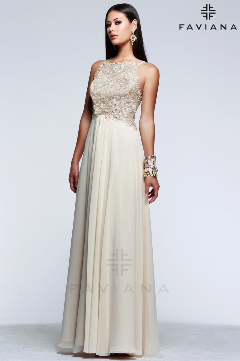 French Novelty: Faviana Glamour S7533 Chiffon Prom Gown with Lace
