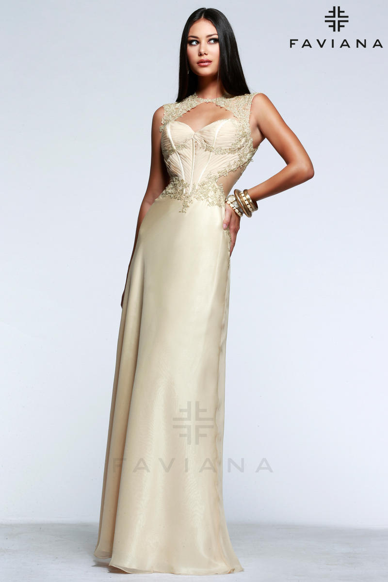French Novelty: Faviana Glamour S7535 Gown with Cutout Lace Corset