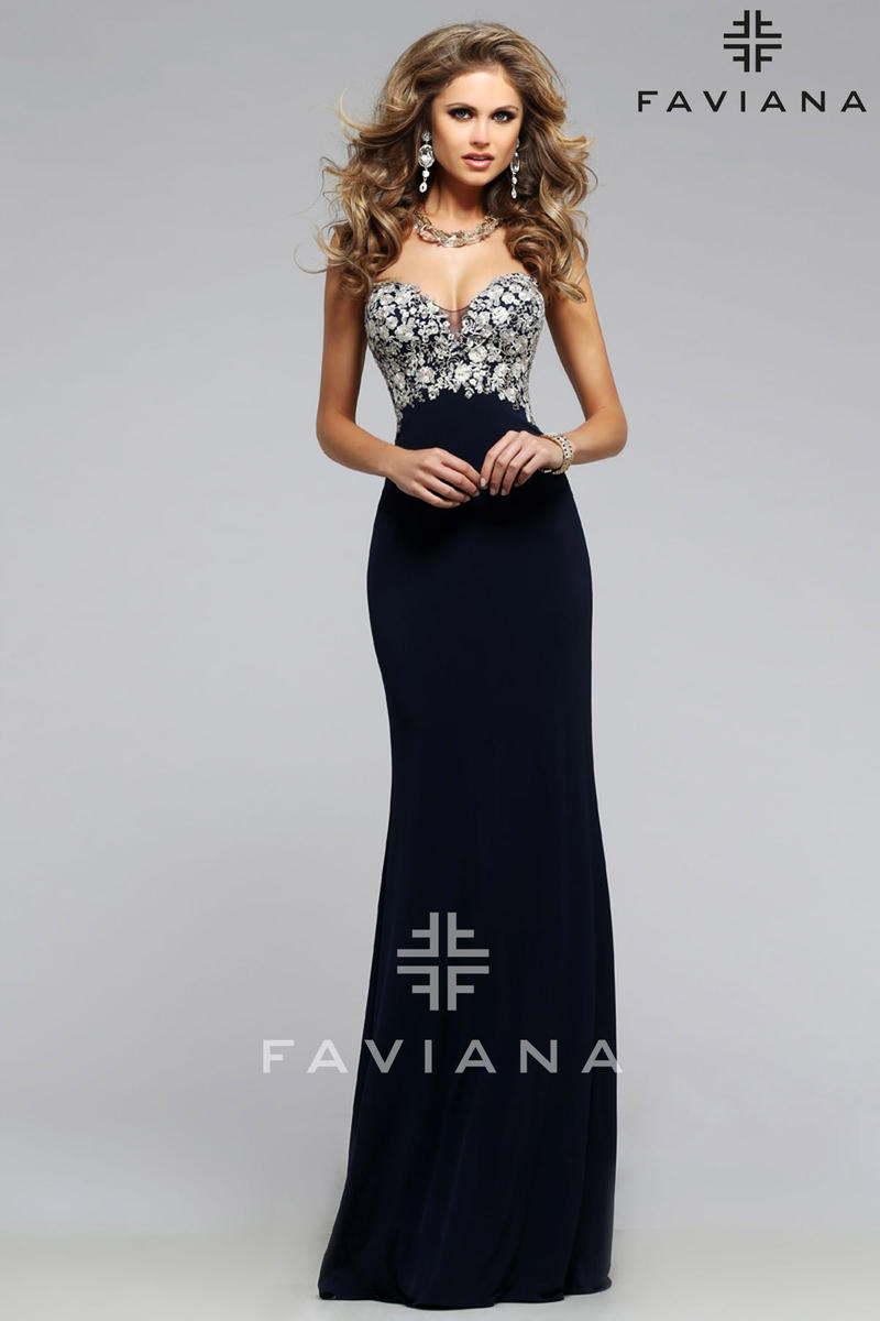 French Novelty: Faviana Glamour S7715 Floral Beaded Jersey Gown
