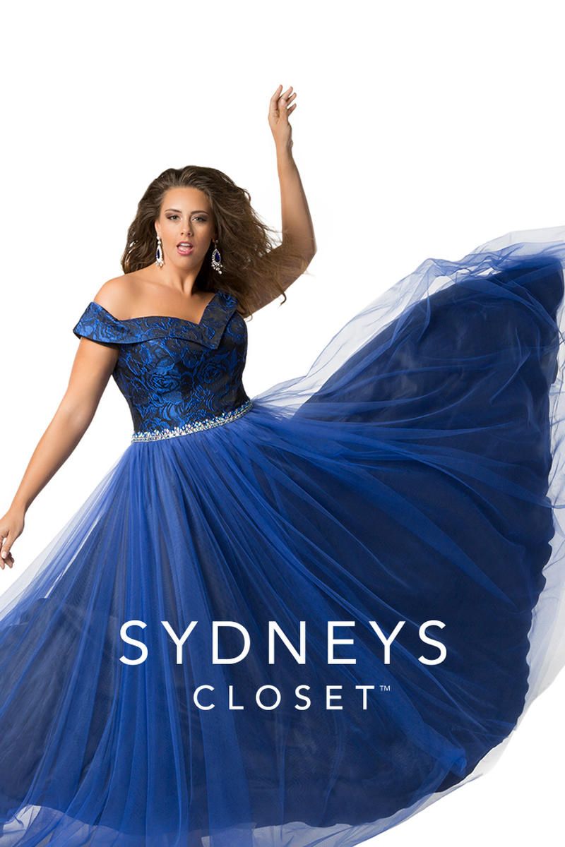 Sydneys Closet SC7240 Off Shoulder Plus Size Prom Gown: French Novelty